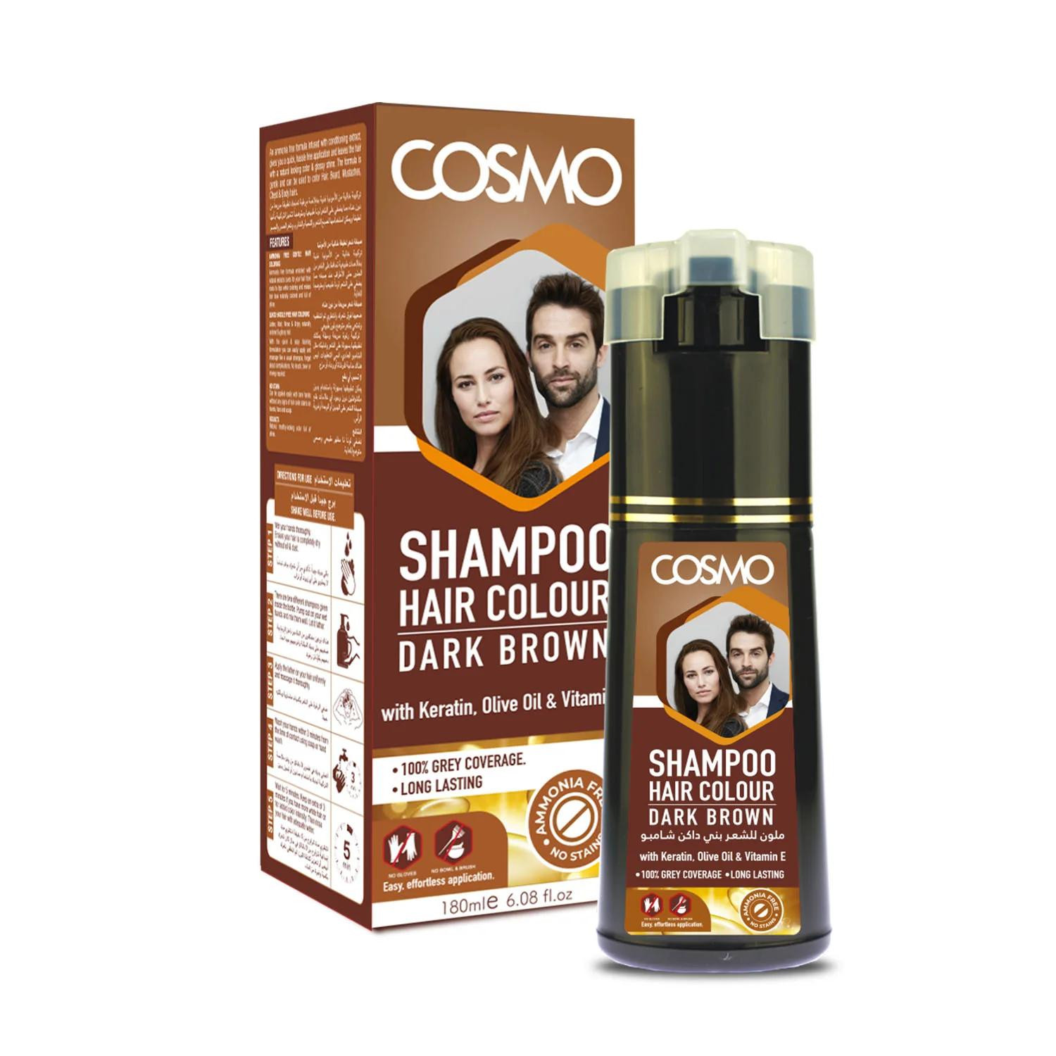 COSMO - Shampoo Hair Colour Dark Brown - 180ml - Blank Store